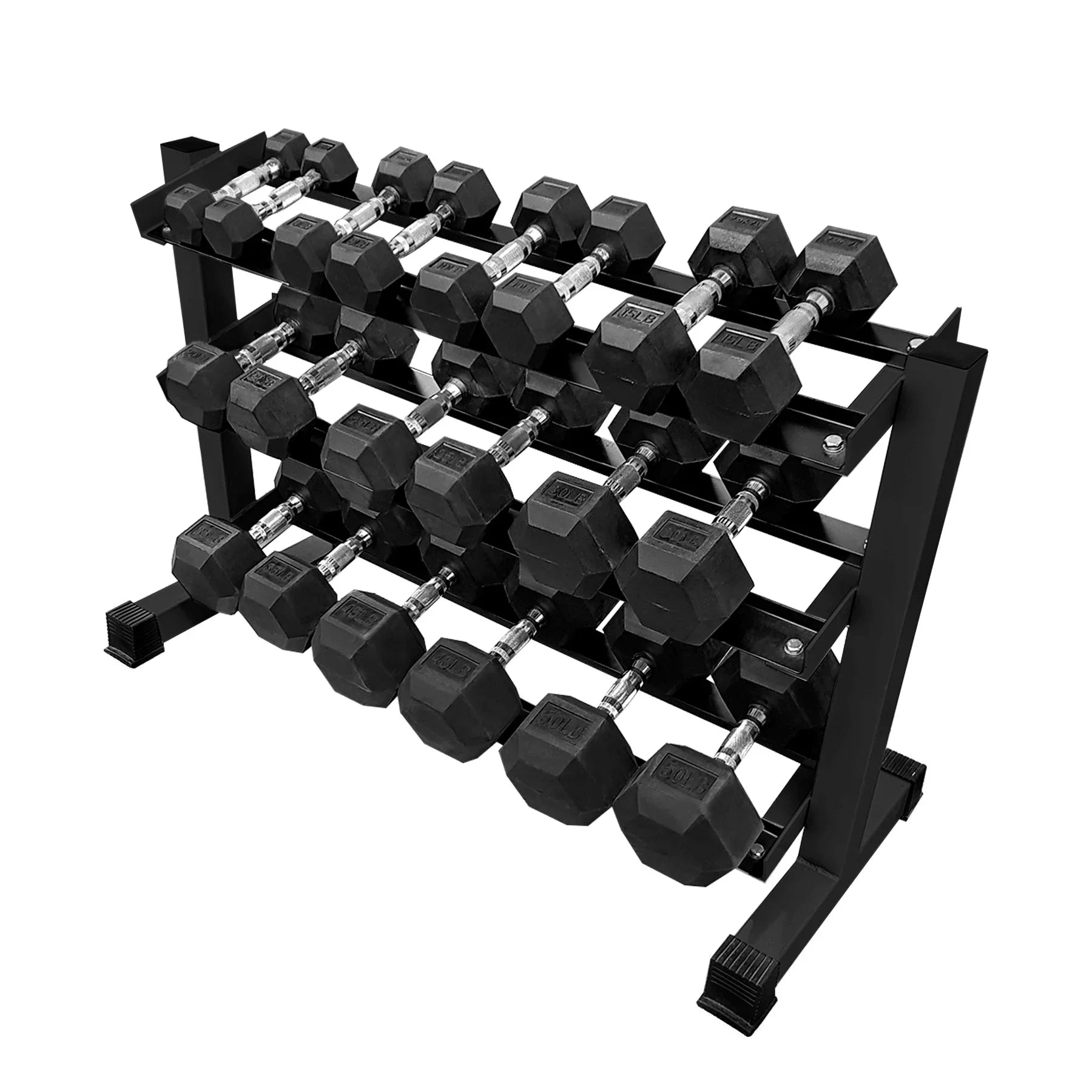 Set Completo de Mancuernas Hexagonales con Rack - 5 a 50 lb en Negro ...